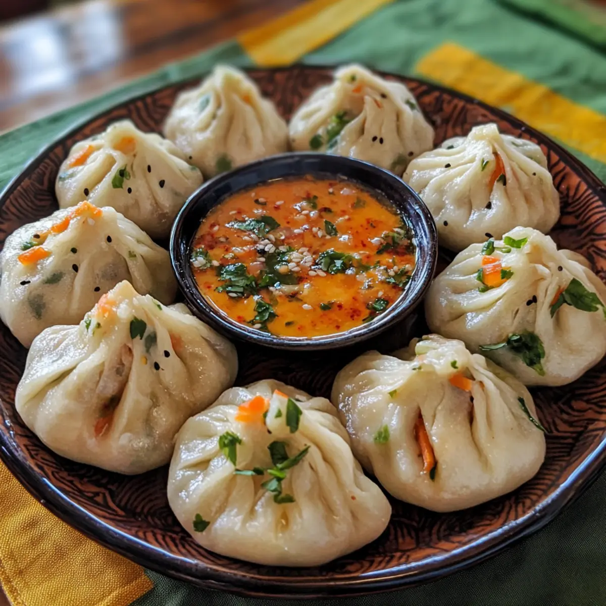 Easy Juicy Steamed Vegetable Momos with Spicy Sesame Dip Recipe